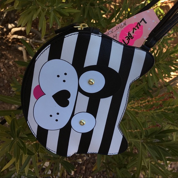 Betsey Johnson | Bags | Goofy Striped Dog Face Coin Purse Wristlet ...
